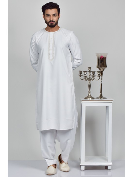 White Read To Wear Men's Modest Kurta Shalwar