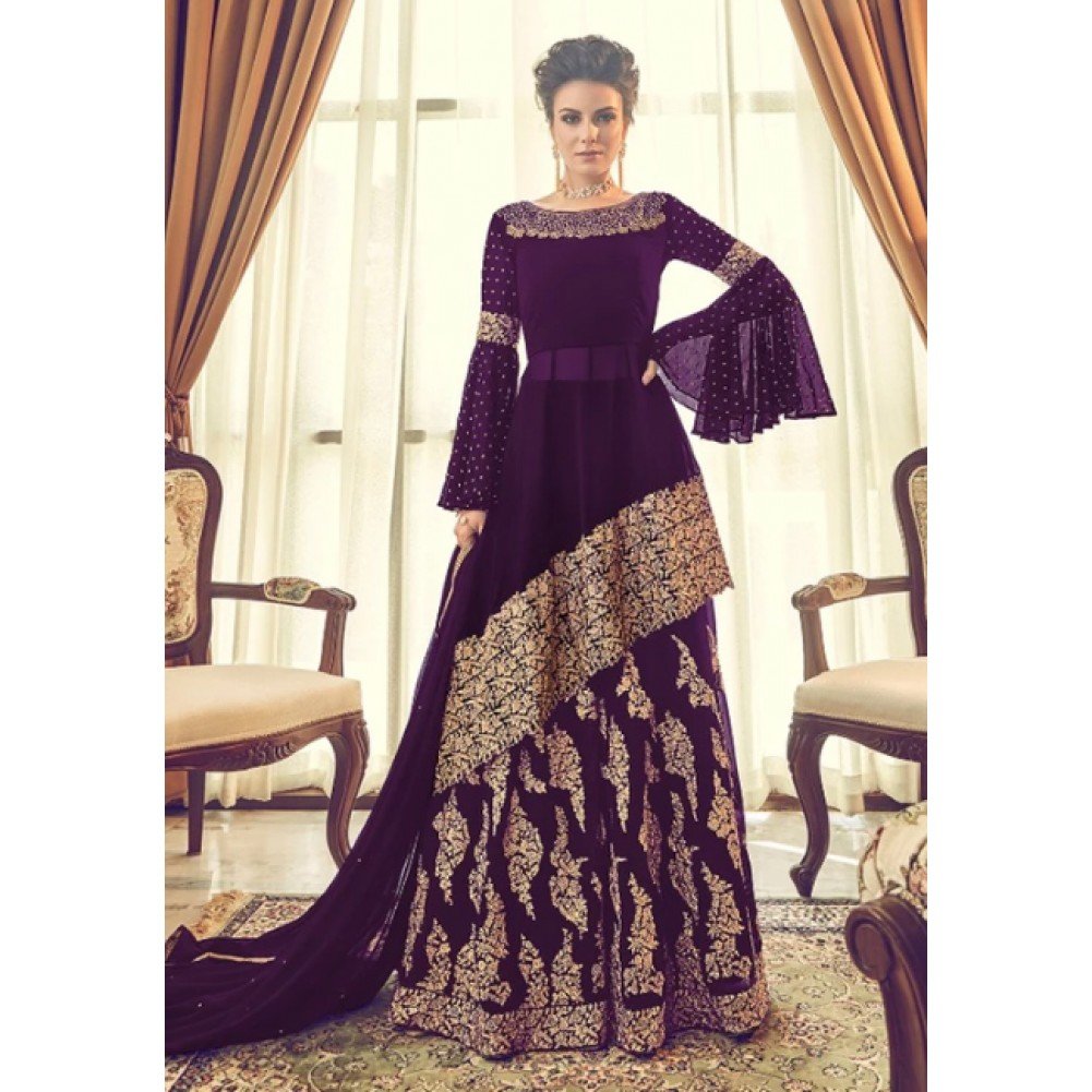 PURPLE INDIAN MEHNDI WEDDING WEAR LEHENGA DRESS