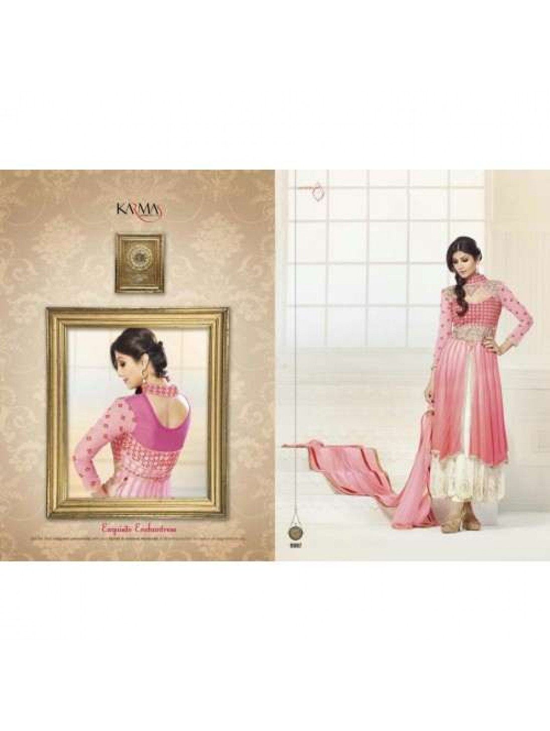 Pink and White FLORAL KARMA DESIGNER WEAR DRESS